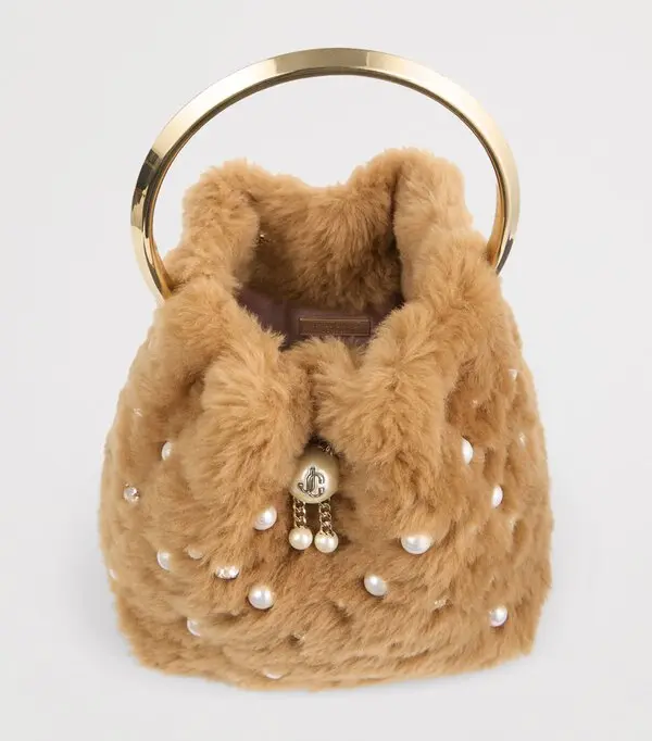 JIMMY CHOO Shearling Faux-pearl Bon Bon Top-handle Bag