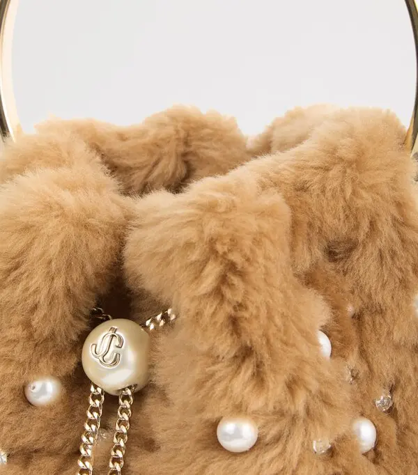 JIMMY CHOO Shearling Faux-pearl Bon Bon Top-handle Bag