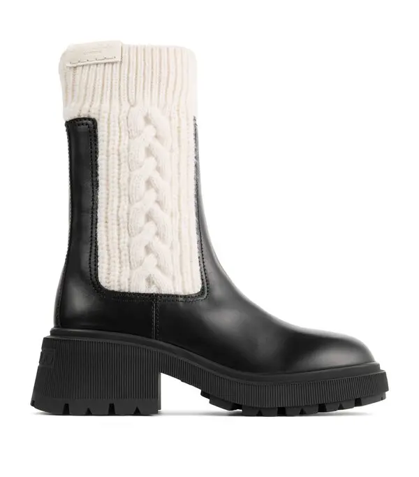 JIMMY CHOO Tamia 70 Leather Cable-knit Boots