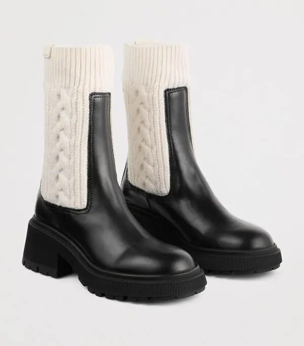 JIMMY CHOO Tamia 70 Leather Cable-knit Boots