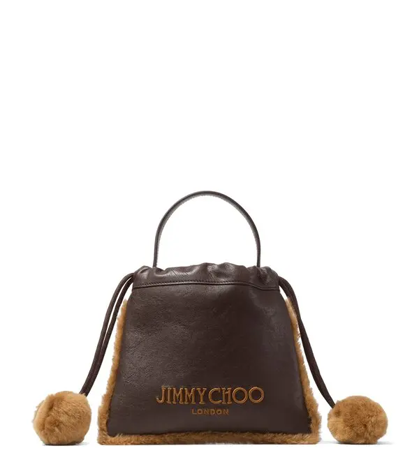 JIMMY CHOO Leather Shearling-trim Drawstring Pouch