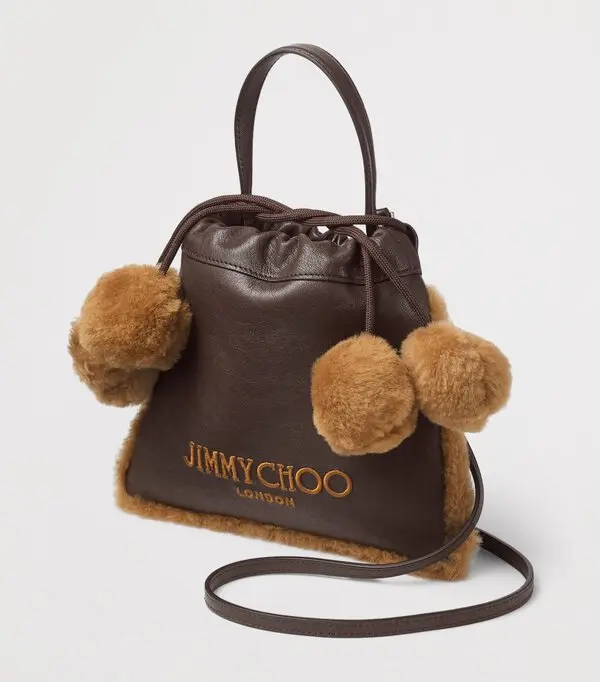 JIMMY CHOO Leather Shearling-trim Drawstring Pouch