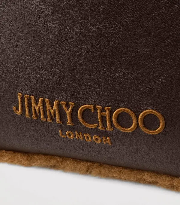 JIMMY CHOO Leather Shearling-trim Drawstring Pouch