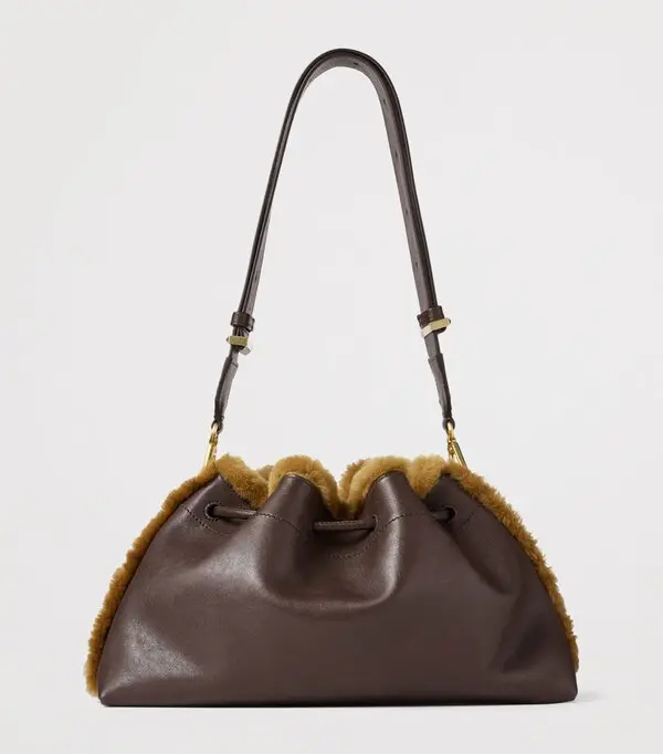 JIMMY CHOO Leather Shearling-trim Bon Bon Shoulder Bag