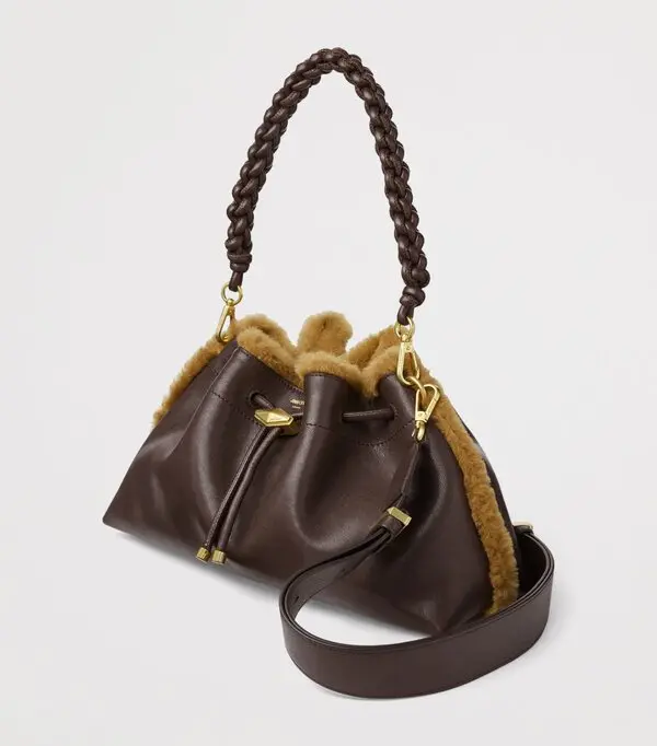 JIMMY CHOO Leather Shearling-trim Bon Bon Shoulder Bag