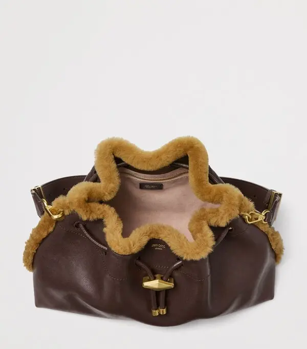 JIMMY CHOO Leather Shearling-trim Bon Bon Shoulder Bag