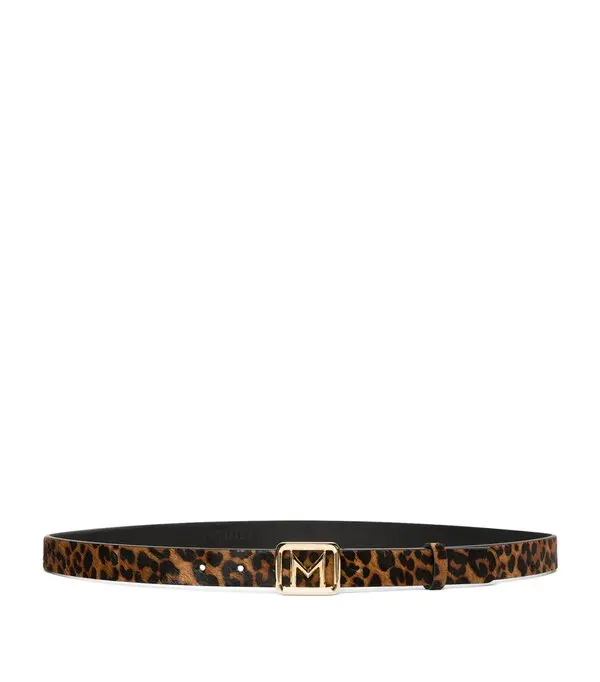 Marella Leather Leopard Print Belt - Brown