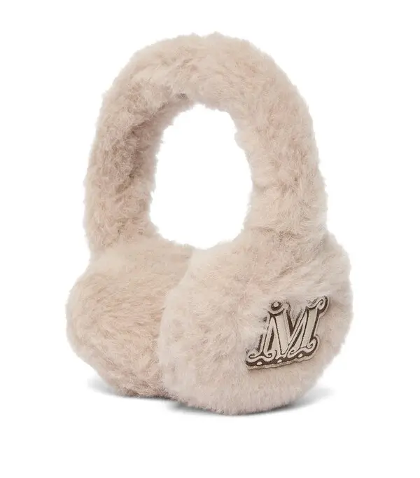 Max Mara Camel Wool-silk Monogram Earmuffs - Beige