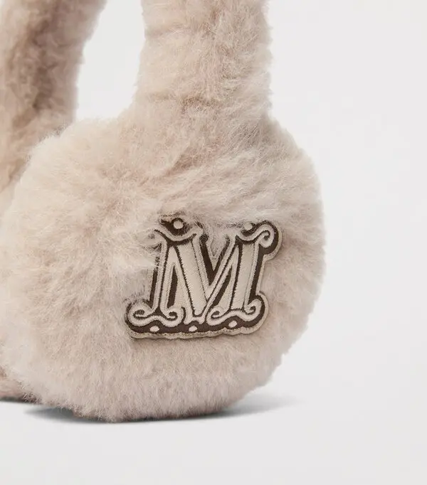 Max Mara Camel Wool-silk Monogram Earmuffs - Beige