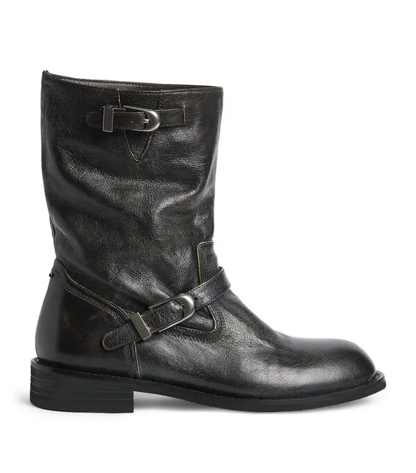 SYSTEM Leather Buckle Ankle Boots