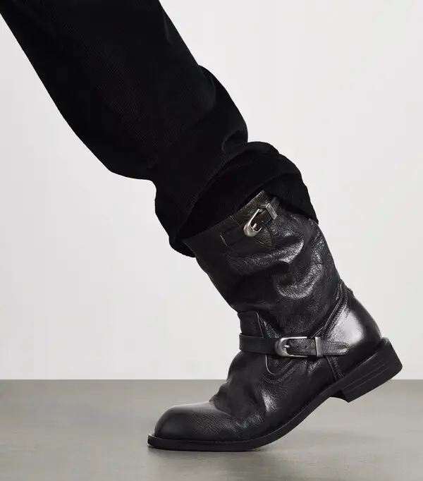 SYSTEM Leather Buckle Ankle Boots