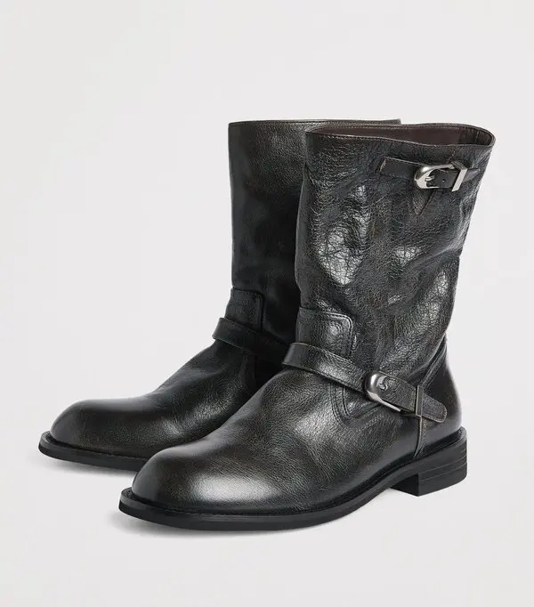 SYSTEM Leather Buckle Ankle Boots