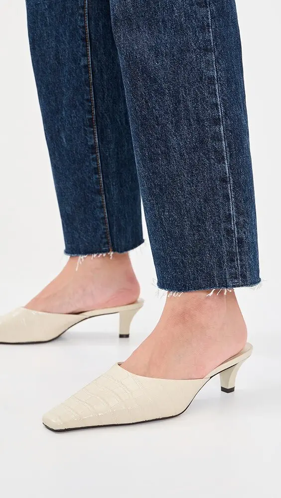 REFORMATION Jeanne Heeled Mules - Almond Croc