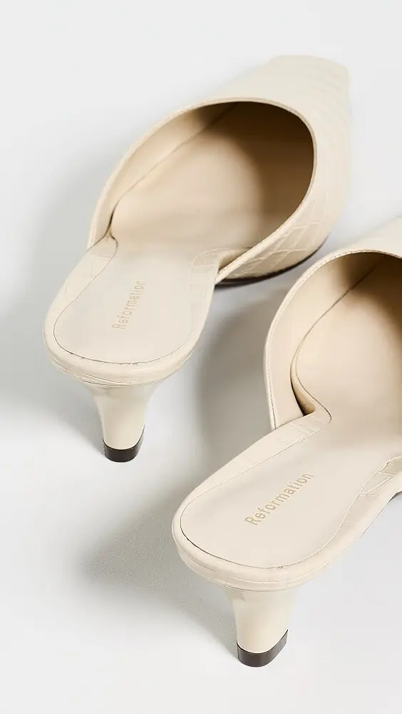 REFORMATION Jeanne Heeled Mules - Almond Croc