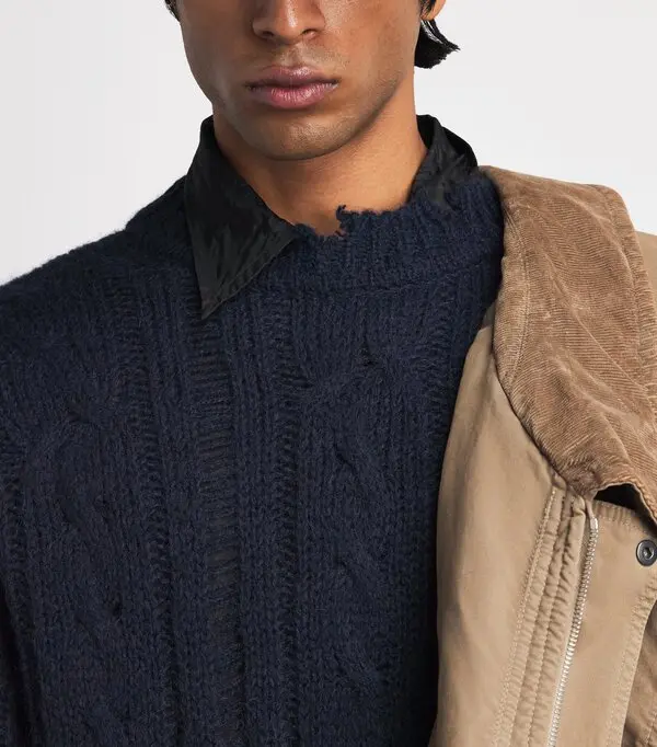 SYSTEM Cable-knit Distressed Sweater