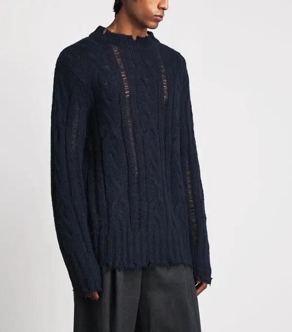 SYSTEM Cable-knit Distressed Sweater
