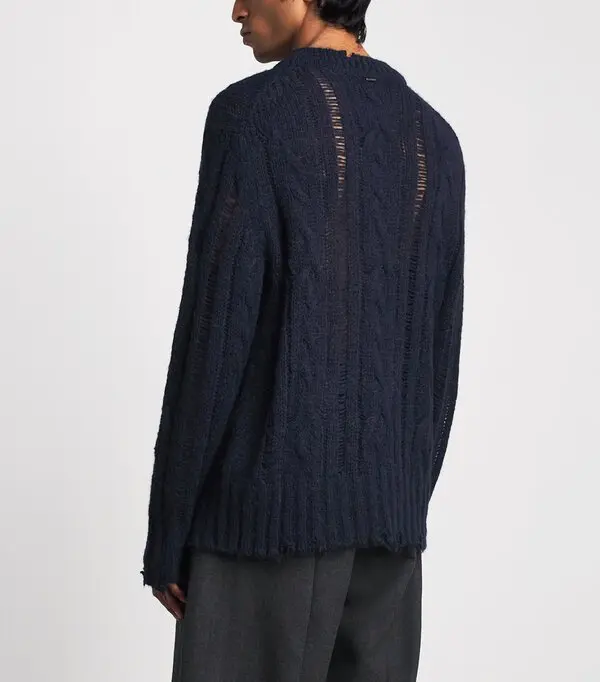SYSTEM Cable-knit Distressed Sweater