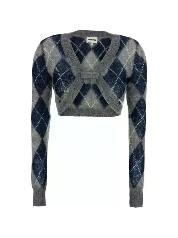 SHUSHU/TONG Argyle-check Cropped Cardigan - Grey