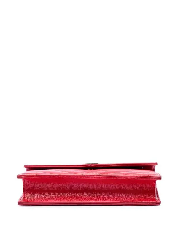 Saint Laurent 2018 Grain De Poudre Chevron Monogram Envelope Wallet On Chain Crossbody Bag - Red