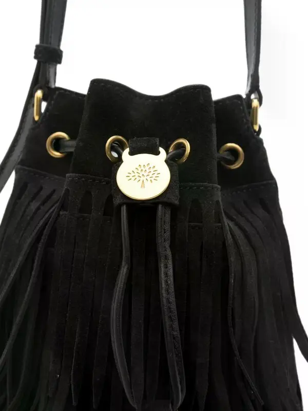 Mulberry Fringed Drawstring Bucket Bag