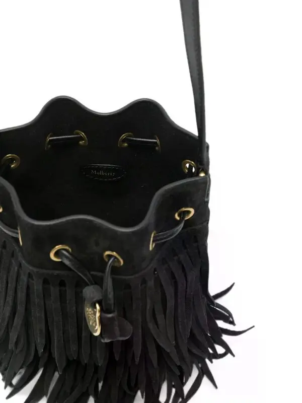 Mulberry Fringed Drawstring Bucket Bag