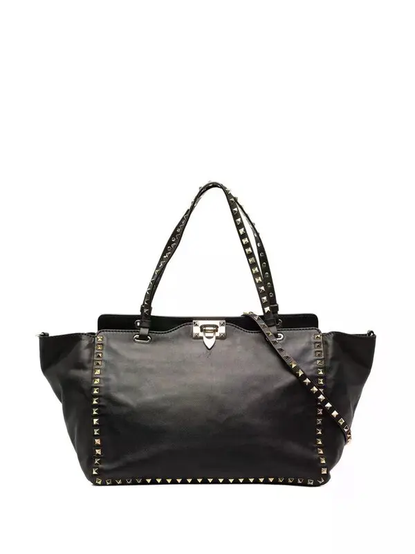 Valentino Garavani 2018-2026 Medium Leather Rockstud Trapeze Satchel - Black