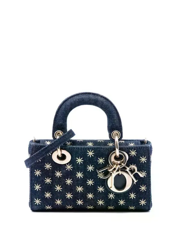 Dior 2022 Micro Star Embroidered Denim Lady D Joy Satchel - Blue