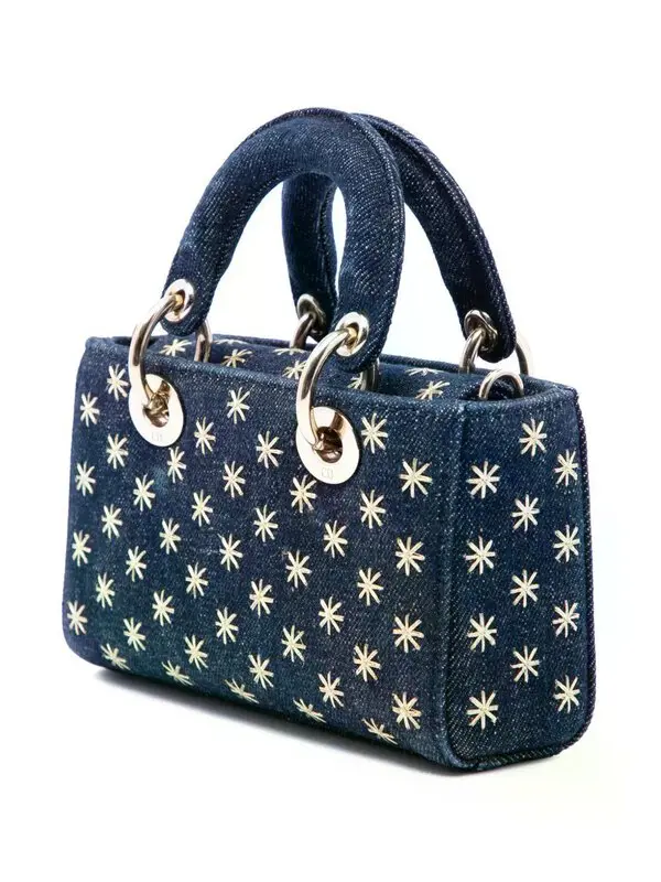 Dior 2022 Micro Star Embroidered Denim Lady D Joy Satchel