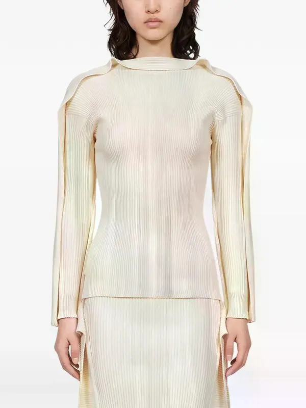 Issey Miyake Ribbed-knit Ruffled Top