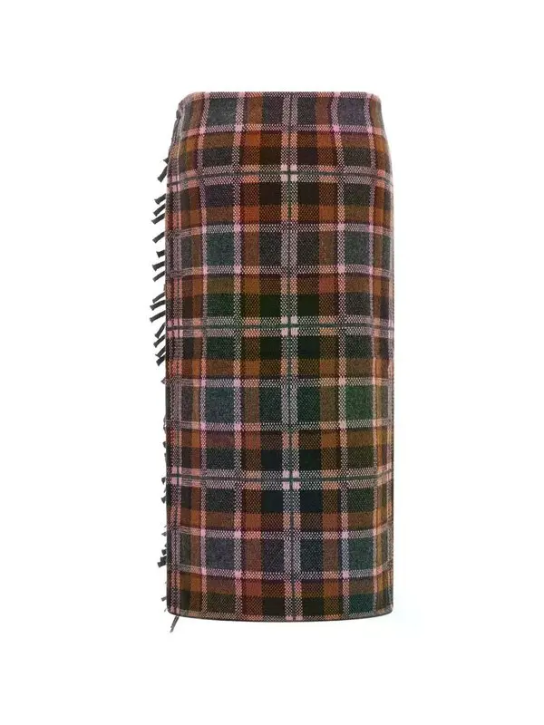 Guest In Residence Tartan Wrap Frayed Midi Skirt - Brown