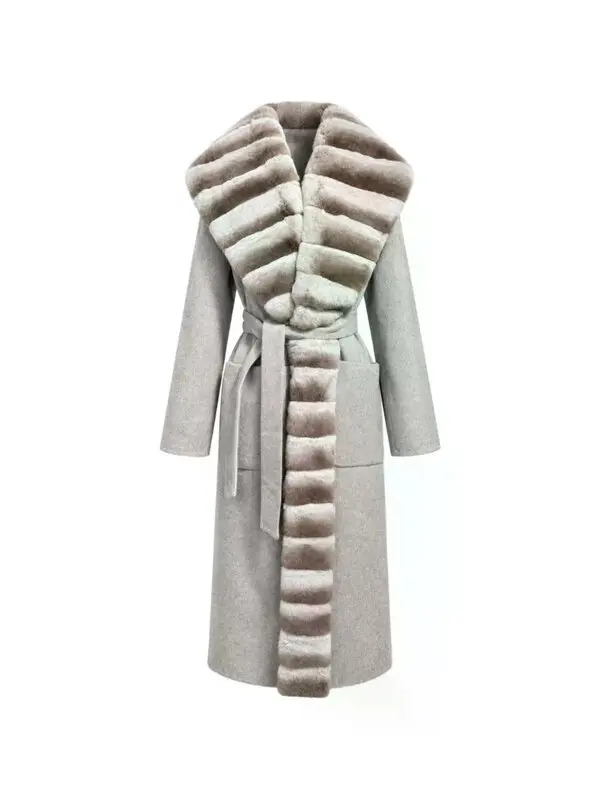 POCHE PARIS Fur-trim Belted Coat