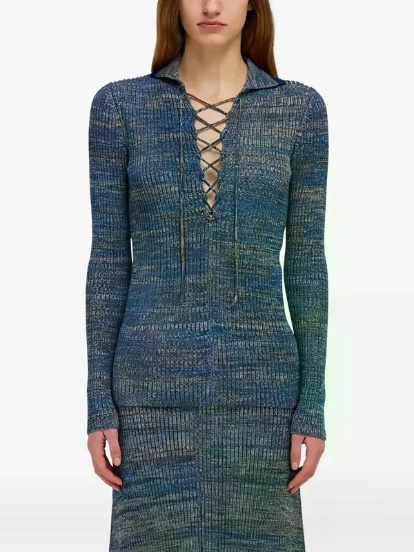 FERRAGAMO Lace-up Ribbed-knit Sweater
