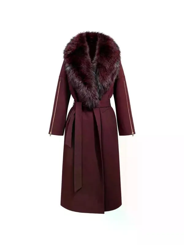 POCHE PARIS Faux-fur Trim Belted Coat