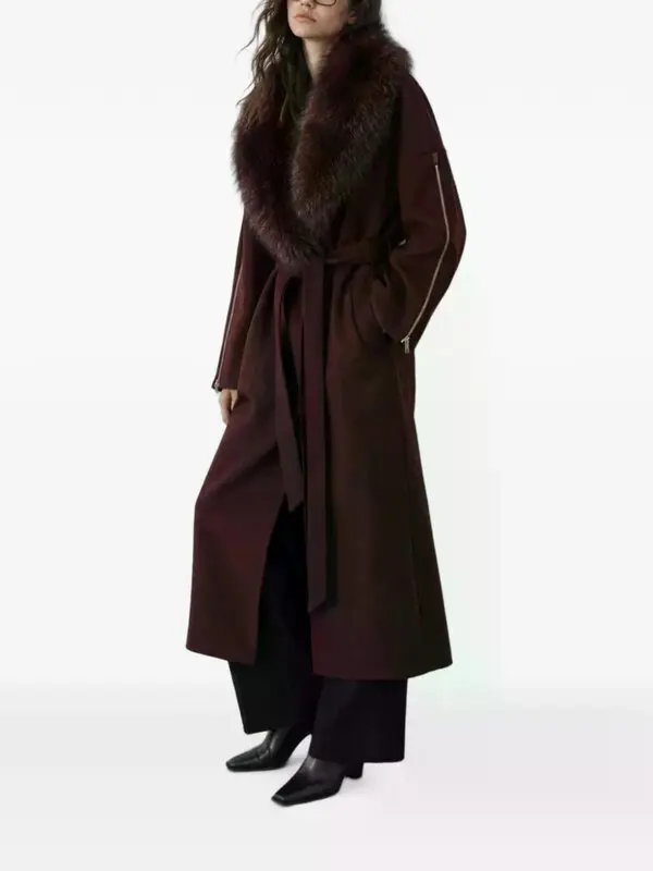 POCHE PARIS Faux-fur Trim Belted Coat