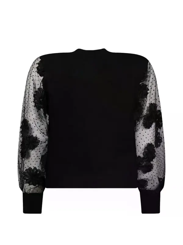 Derhy Nathea Floral-appliqué Mesh-sleeve Sweater - Black