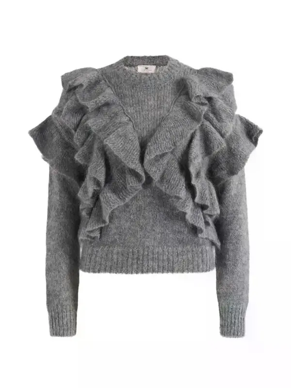 Elisabetta Franchi Knit Pullover With Ruffles - Grey