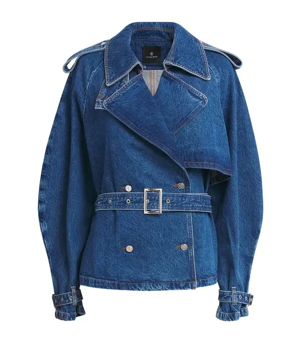 ANINE BING Denim Pascale Trench Jacket - Blue
