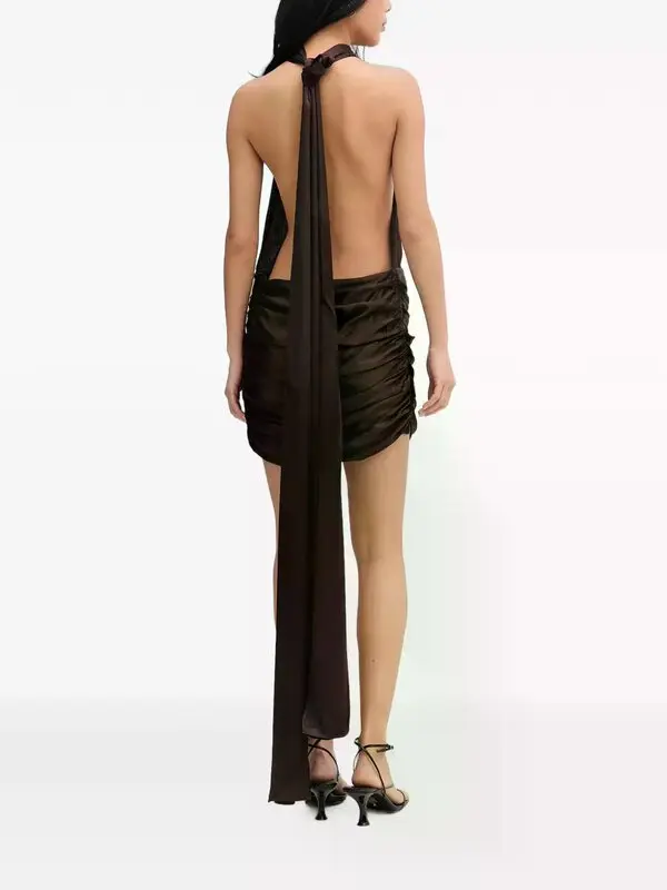 LA MANIA Omri Halterneck Ruched Mini Dress