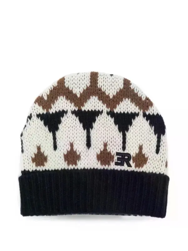ERMANNO FIRENZE Fair Isle-knit Logo-patch Beanie Hat - Neutrals