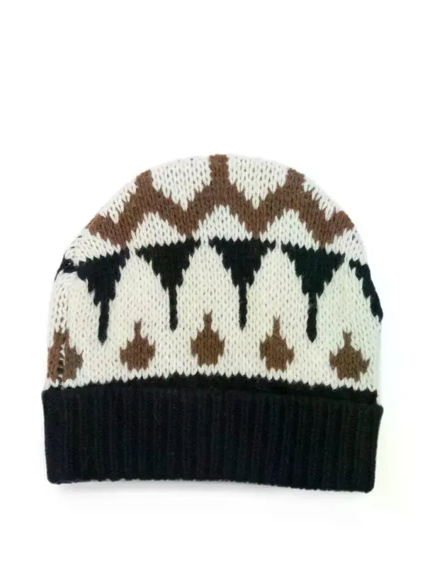 ERMANNO FIRENZE Fair Isle-knit Logo-patch Beanie Hat