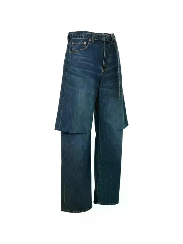 Sacai Layered Wide-leg Jeans - Blue