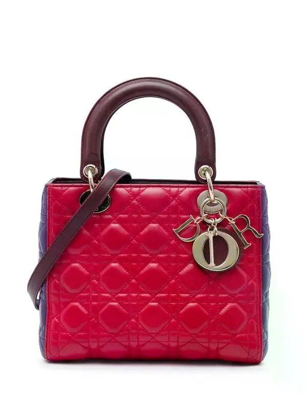 Dior 2015 Medium Tricolor Lambskin Cannage Lady Satchel - Purple