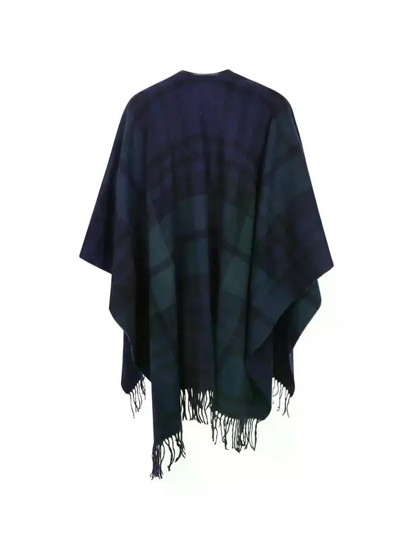 Ralph Lauren Check-pattern Fringed Poncho - Blue
