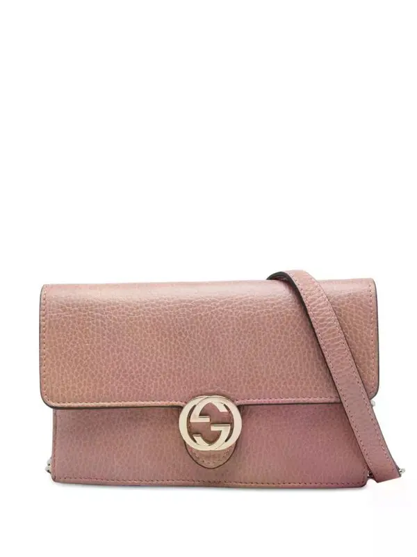 Gucci 2000-2015 Dollar Calfskin Interlocking G Wallet On Chain Crossbody Bag - Brown