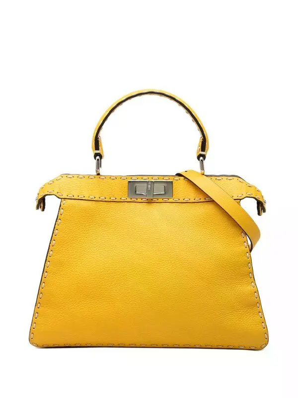Fendi 2010-2026 Medium Calfskin Selleria Peekaboo Iseeu Satchel - Yellow