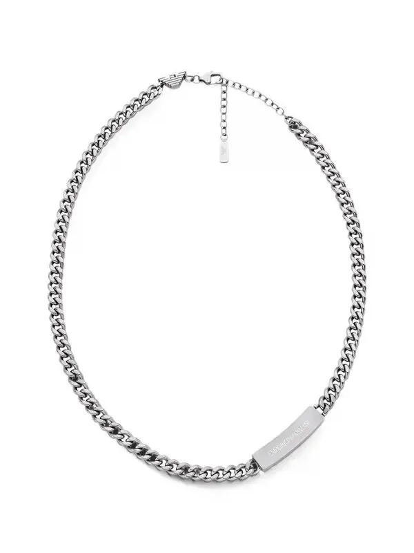 Emporio Armani Logo-plaque Curb-chain Necklace - Silver