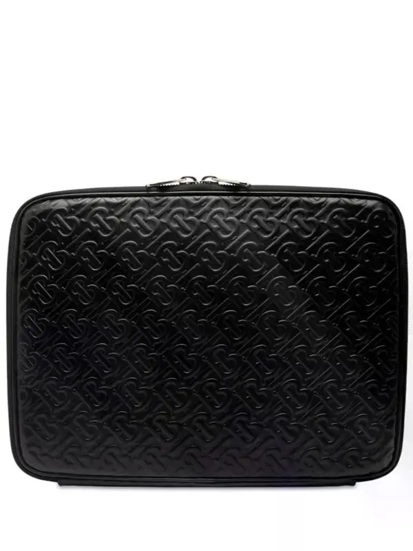 Burberry 2018-2023 Tb Monogram Embossed Calfskin Laptop Case Business Bag - Black
