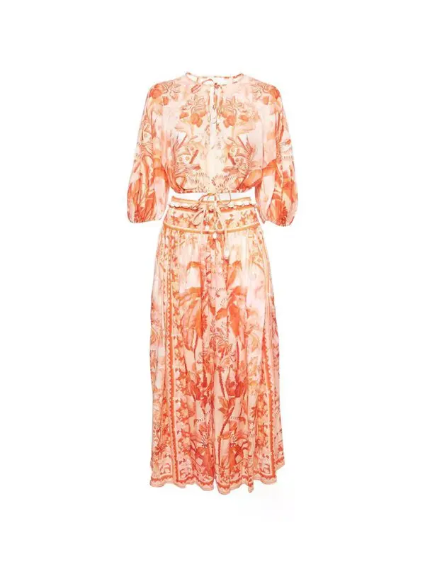 Zimmermann Palm-print Linen Top And Skirt Set - Red