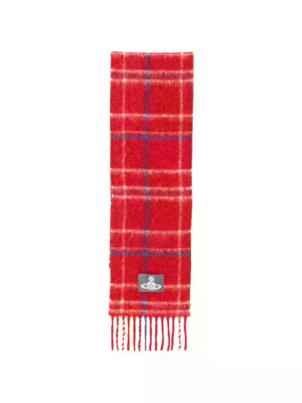 VIVIENNE WESTWOOD Tartan-check Fringed Scarf - Red