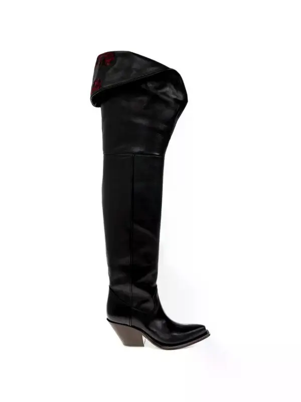 Chloé Azelan Floral-embroidered Leather Boots